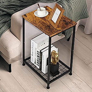 DOMYDEVM Nightstand Set of 2, 2 Tier Small End Table with Open Storage Shelf, Industrial Side Bedside for Bedroom Living Room Office Farmhouse, Rustic Brown and Black