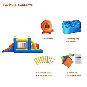 HuaKastro 16.3x7.2FT Kids Inflatable Obstacle Bounce House with Dual Racing Slides, Crawl Tunnels, Climbing, Obstacles, Jumping All in One Castle Great for Children's Outdoor Party - with Blower