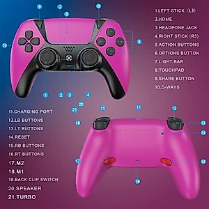 YU33 Ymir Scuf Wireless Controller Works with Modded PS4 Controller, Elite Control Remote Fits Playstation 4 Controller, Joystick/Controles de Pa4 with Mapping/Turbo/1200 mAh Battery, Rose Red/Pink