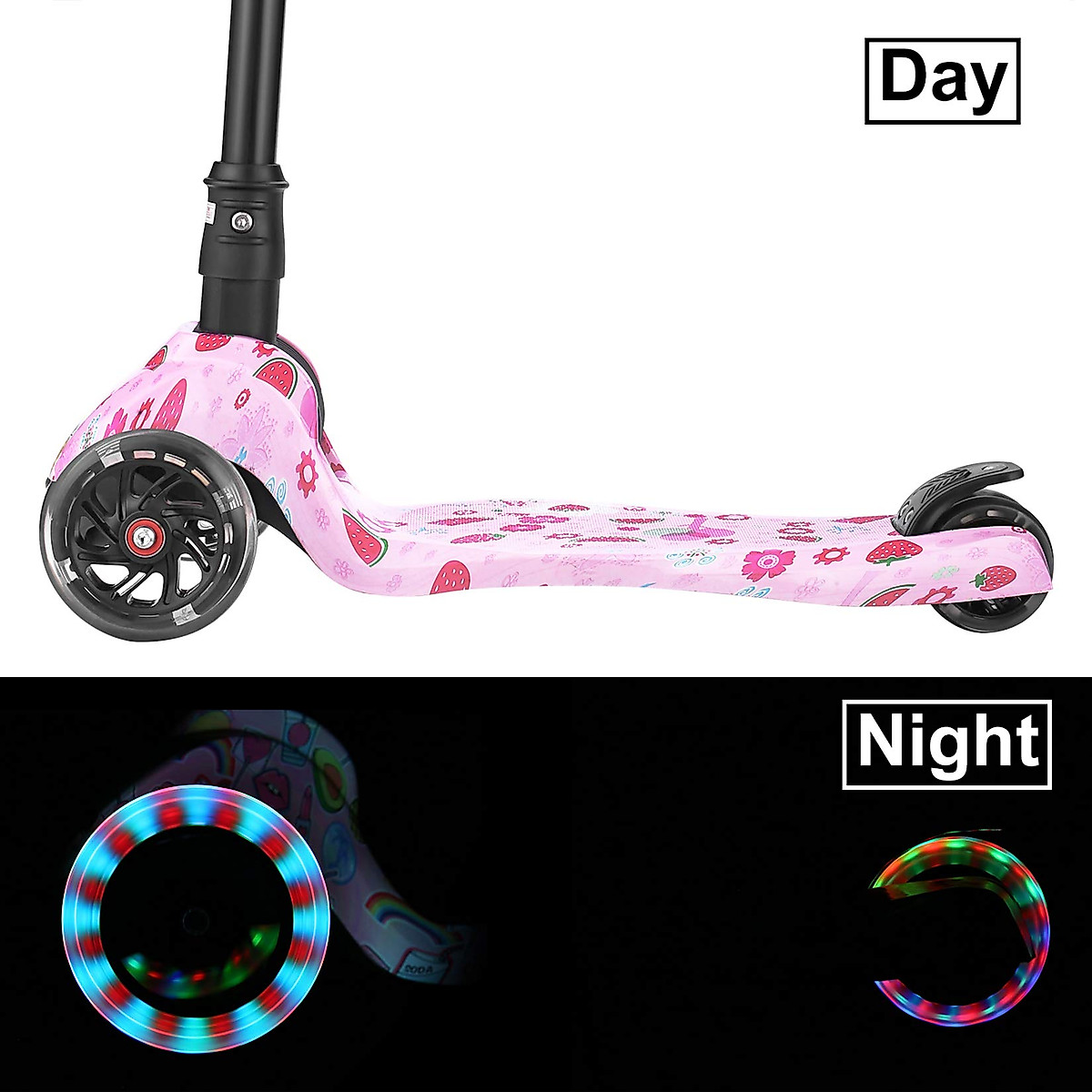 WeSkate Scooter for Kids, Foldable Scooter for Toddlers Girls & Boys with LED Lights Up Scooters Wheels, Adjustable Height Scooter for Children Age 3-12