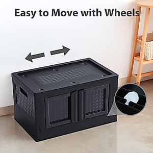 A ALFRESCOOL 82Qt Plastic Storage Bins with Drawers - Foldable Stackable Storage Bins with Lids - Closet Craft Organizers and Storage Drawer Storage for Bedroom Study Toy Room Office Black