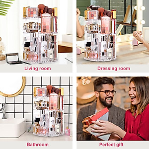 YIEZI 360 Degree Rotating Makeup Organizer,Large Capacity Make up Caddy Shelf,Acrylic Perfume Storage, Adjustable Skin Care Organisers for Dresser Tabletop and Bathroom, Clear (Diamond)