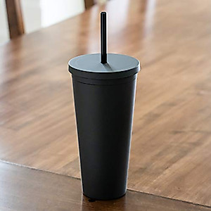 Tumblers with Lids (4 pack) 22oz Pastel Colored Acrylic Cups with Lids and Straws | Double Wall Matte Plastic Bulk Tumblers With FREE Straw Cleaner! Vinyl Customizable DIY Gifts