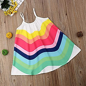 Toddler Baby Girl Summer Boho Rainbow Stripe Spaghetti Strap Beach Sun Dress (Rainbow, 5-6T)