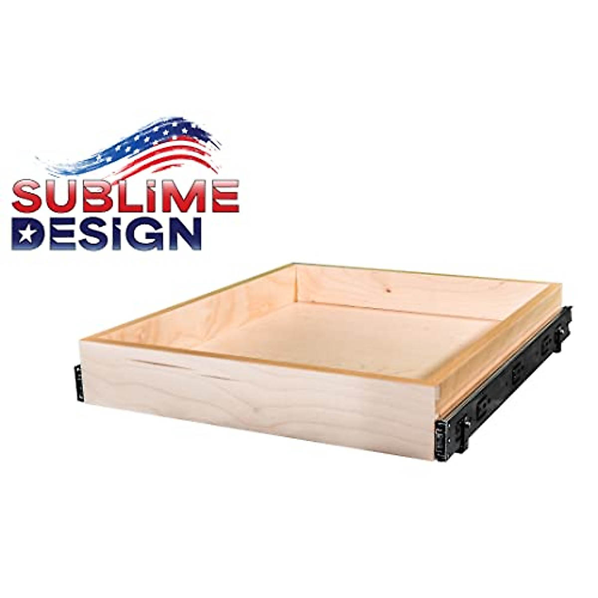 Sublime Design | Pull Out Tray | Bottom Mount | Baltic Birch Kitchen Cabinet Drawer | Slide Out Shelves | Roll Out Cabinet Organizer (32" Wide)