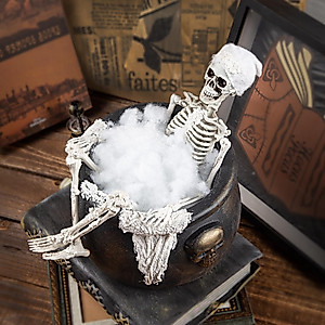 8" Cauldron Halloween Decorations Indoor, Skeleton Bathing Black Plastic Cauldron with LED Lights, Perfect Witch Cauldron Decor for Indoor Halloween Decorations Party & Haunted House Props