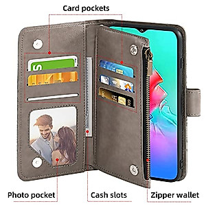 Asuwish Phone Case for Infinix Smart 5/Hot 10 Lite Wallet Cover with Tempered Glass Screen Protector and Flower Leather Flip Credit Card Holder Stand Folio Purse Cell Accessories X657B Women Men Grey