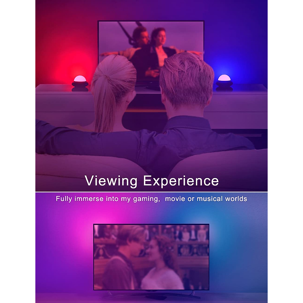 Ljnyiwan 2 PCS Gaming Lights, RGB Lighting with Music Sync, Gamer Gifts, Gaming Room Decor, Multiple Colors 2-in-1 Effect LED Lights