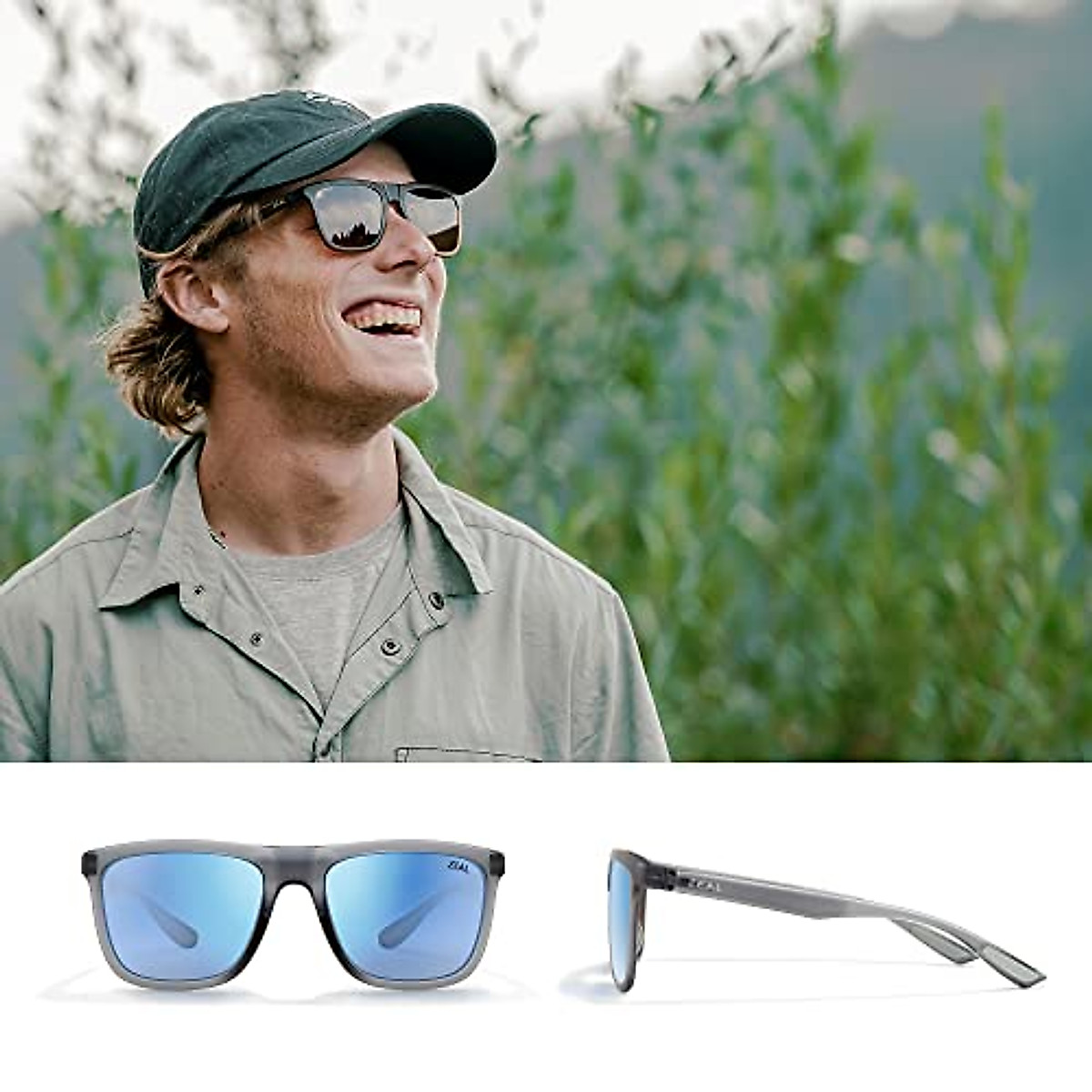 Zeal Optics Boone | Plant-Based Polarized Sunglasses for Men & Women- Matte Smoke/Polarized Horizon Blue Lens