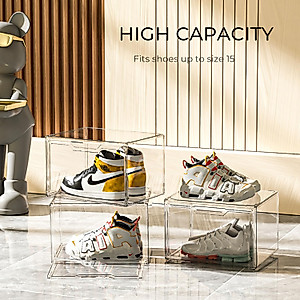 KOKOIN Magnetic Acrylic Clear Shoe Boxes – 360° Clear Plastic Stackable Sneaker Storage Box Shoe Display Box Professional Grade Shoe Display Case, Shoe Organizer for Closet (Transparent 6pc)