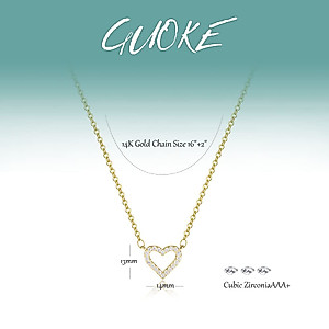 GUOKE Heart Necklaces for Women, Cute Necklaces 14K Gold Plated Dainty Necklace Heart Pendant Necklace Mothers Day Love Jewelry