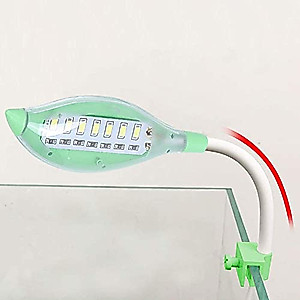 Aquarium Mini USB Lamp Tortoise Fish Tank Aquarium LED Clip On Leaf Head Light for Aquatic Plant Growing with US Plug(Blue White Light-Green)