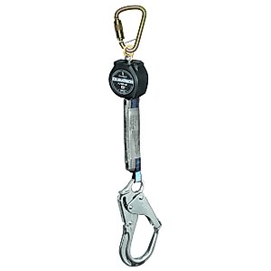 FallTech 72706SB5 MINI DuraTech 6' Compact Web SRL - 6' Mini SRD Single-Leg Steel Carabiner and Aluminum Rebar Hook, 6', Black