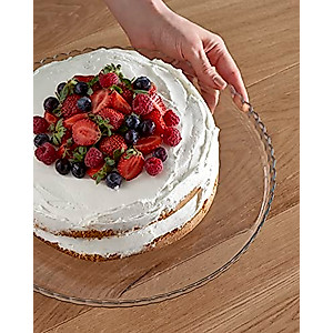 Pasabahce Premium Clear Glass Servicing Tray, Uniqe Desing Cake Stands, Server Plate, Great For Cup Cakes, Cookies, Snacks, and Fruits, Perfect for Parties, Gifts, Housewarming, Weddings, Anniversary