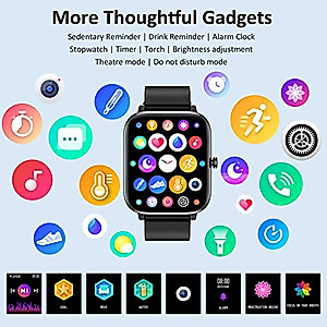 Smart Watch (Answer/Make Calls), Smartwatch Fitness Tracker 1.69" Bluetooth Call Watch with Blood Pressure Heart Rate SpO2 Sleep Monitor Step Counter for Android iOS Phones Women Men, Black