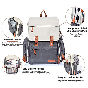 GISEMAI Phoenix Diaper Bag Backpack with Back Support, Wipes Dispenser, USB Charging Port, Stroller Straps & Changing Pad… (Beige)