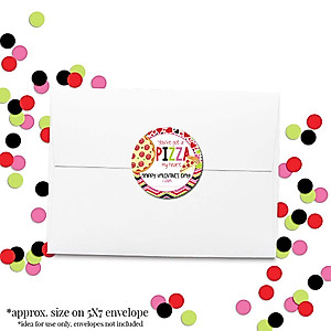 Piece of My Heart Fun Pizza Themed Valentine Party Favor Sticker Labels for Kids, 40 2" Party Circle Stickers by AmandaCreation, Great for Classroom Valentines, Envelope Seals, Gifts, Treats
