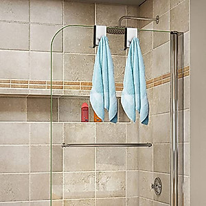 JiGiU Over Shower Glass Door Hook, 4 Pack Over Door Hooks for Shower Door Silver 304 Stainless Steel Rack Hooks Brushed Nickel Over The Door Hanging Shower Squeegee Hook No Drill for Bathroom