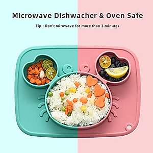 Baby Suction Plates, Non-Slip Feeding Placemat for Babies Infants Toddlers Kids Dishes, Stick to High Chair Trays and Table,Microwave Dishwasher Safe (Cute Crab, Baby Green)