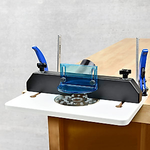 POWERTEC Trim Router Table & Router Base Plate w/Predrilled Holes, Adjustable Fence for Wood Router Fits Trim Router, Bosch, Porter Cable, Ryobi, DeWalt, Makita (71392)