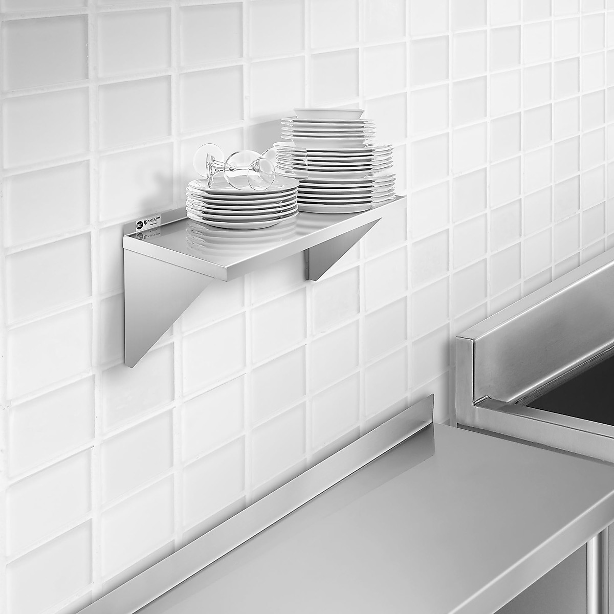 KUTLER Stainless Steel Shelf - 12" x 24", NSF Commercial Wall Mount Shelves with Backsplash, Floating Metal Shelving for Restaurant, Kitchen, Home
