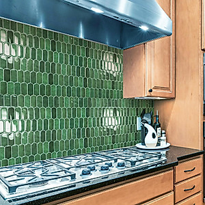 Art3d 10-Sheet Peel and Stick Kitchen Backsplash Tile, Vinyl Stick On Wall Tile Sticker for Bathroom Laundry Room Back Splashes, 12"x12" Green