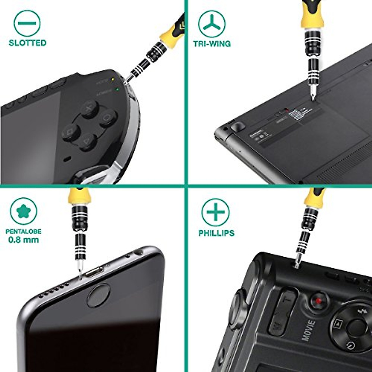 ORIA Precision Screwdriver Kit, 60 in 1 with 56 Bits Screwdriver Set, Magnetic Driver Kit with Flexible Shaft, Extension Rod for Mobile Phone, Smartphone, Game Console, Tablet, PC, Yellow