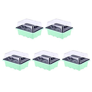 TOPBATHY Seed Starter Kit 12 Cells Seedling Trays Gardening Germination Tray Plant Grow Kit with Humidity Dome for Gardening Propagation Bonsai Germination (5pcs,Green)