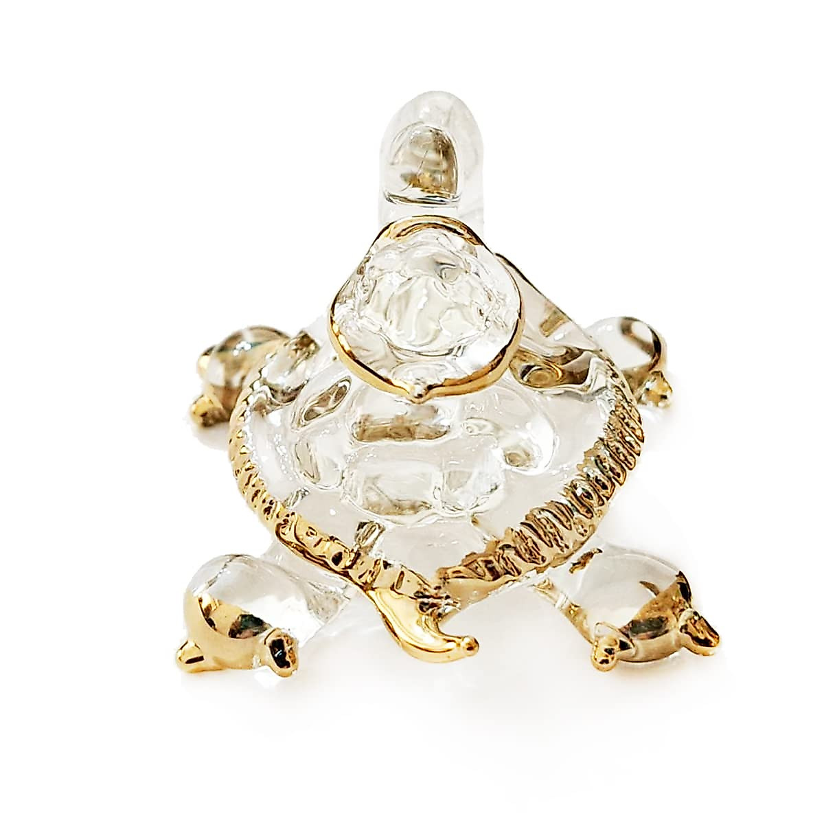 WitnyStore Tiny 2½" Long Clear Gold Mom And Baby Tortoise Figurine Miniature Hand Blown Painted Glass Turtle Chelonian Aquatic Reptile Small Crystal Animals Decorative Collectible Figurines Décor Gift