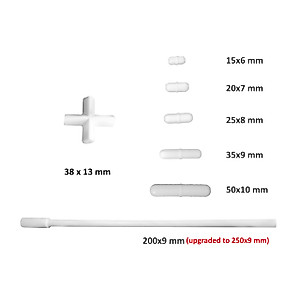 Microyn 7pcs PTFE Stir Bars Set for Magnetic Stirrer Mixer (Five Straight Bars of 15,20,25 35 and 50 mm, One Cross-Shaped Bar of 38 mm, and One Stir Bar Retriever of 250 mm)
