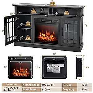 Tangkula Fireplace TV Stand for TVs Up to 55 Inch, with 18 Inches 4777 BTU Fireplace Insert, 3-Level Brightness, Overheat Protection, Remote Control Included, Fireplace Entertainment Center (Black)