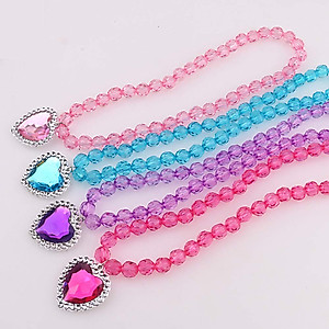 Minelife 4 Sets Princess Pretend Jewelry Princess Necklace/Bracelet Jewelry, Princess Jewel Necklaces Dress Up Necklace Bracelet for Party Favor Birthday Gift Pretend Play