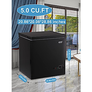 Krib Bling 5.0 Cu.Ft Chest Freezer with 7 Gears Temperature Control(-16°F to -48°F), Deep Compact Freezer with a Removable Basket, for House, Kitchen, Garage, Basement, Shop, Black