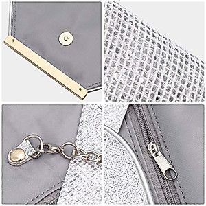 TENDYCOCO Women Evening Clutch Bag Silver Rhinestone Purse Glitter Prom Clutch Purse for Women Ladies