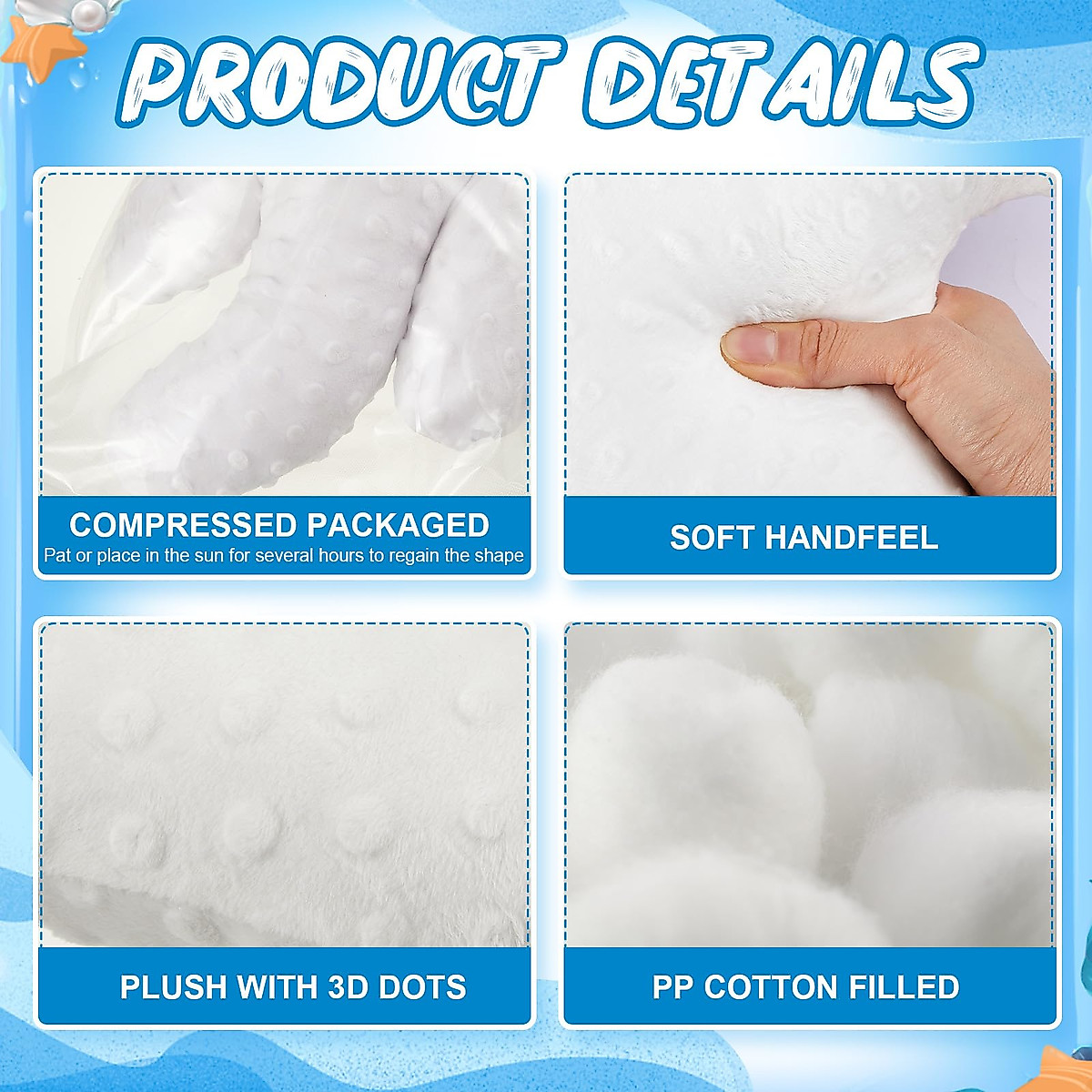 2 Pcs Starfish Pillow Cute Beach Pillow 20'' Star Fish Shaped Throw Pillows Plush Beach Room Decor Decorative Ocean Star Stuffed Toy Animal Plush Cushion for Bedroom Living Room (White,Blue)