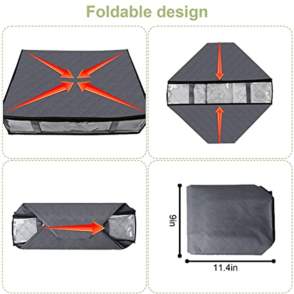 Resszo Under Bed Storage Containers, 100L Large Capacity Underbed Storage Bags Organizer, Foldable Underbed Bags with Clear Window and Reinforced Handles for Blanket, Comforter, Clothes, 2 Pack