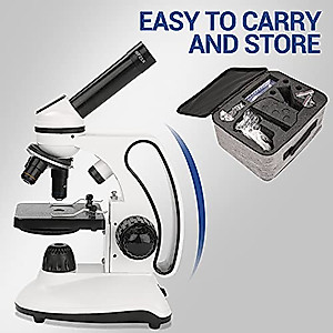 Microscope for Adults, 40~2000x Compound Monocular Microscope with Storage Bag, Slides, Phone Adapter-for School, Home Education, Science Lab