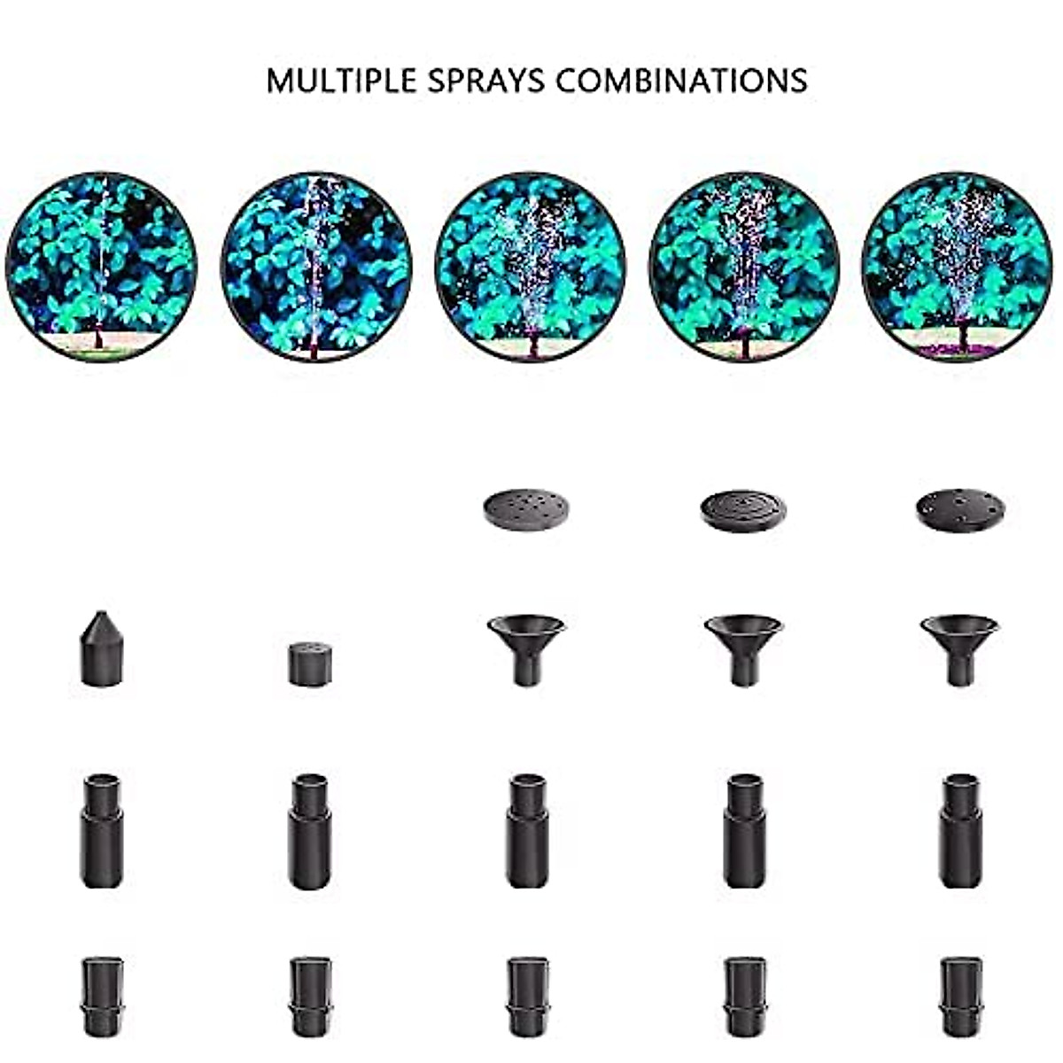 COODIA 660GPH Submersible Pump Pond Fountain with Inside Filter and RGB Colorful LED Light, Multiple Water Fountain Spray Nozzles Kit for Garden PondIndoor and Outdoor Landscape (SOLAER POWERED)