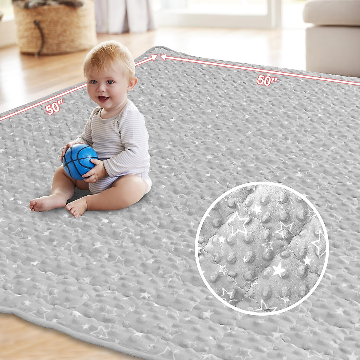 Baby Play Mats for Floor, Sensory Baby Playpen mat for Floor, Soft Tummy Time Play Mat, Non-Slip Cushioned Baby Playmats for Toddlers. Machine Washable and Foldable, 50 * 50 in