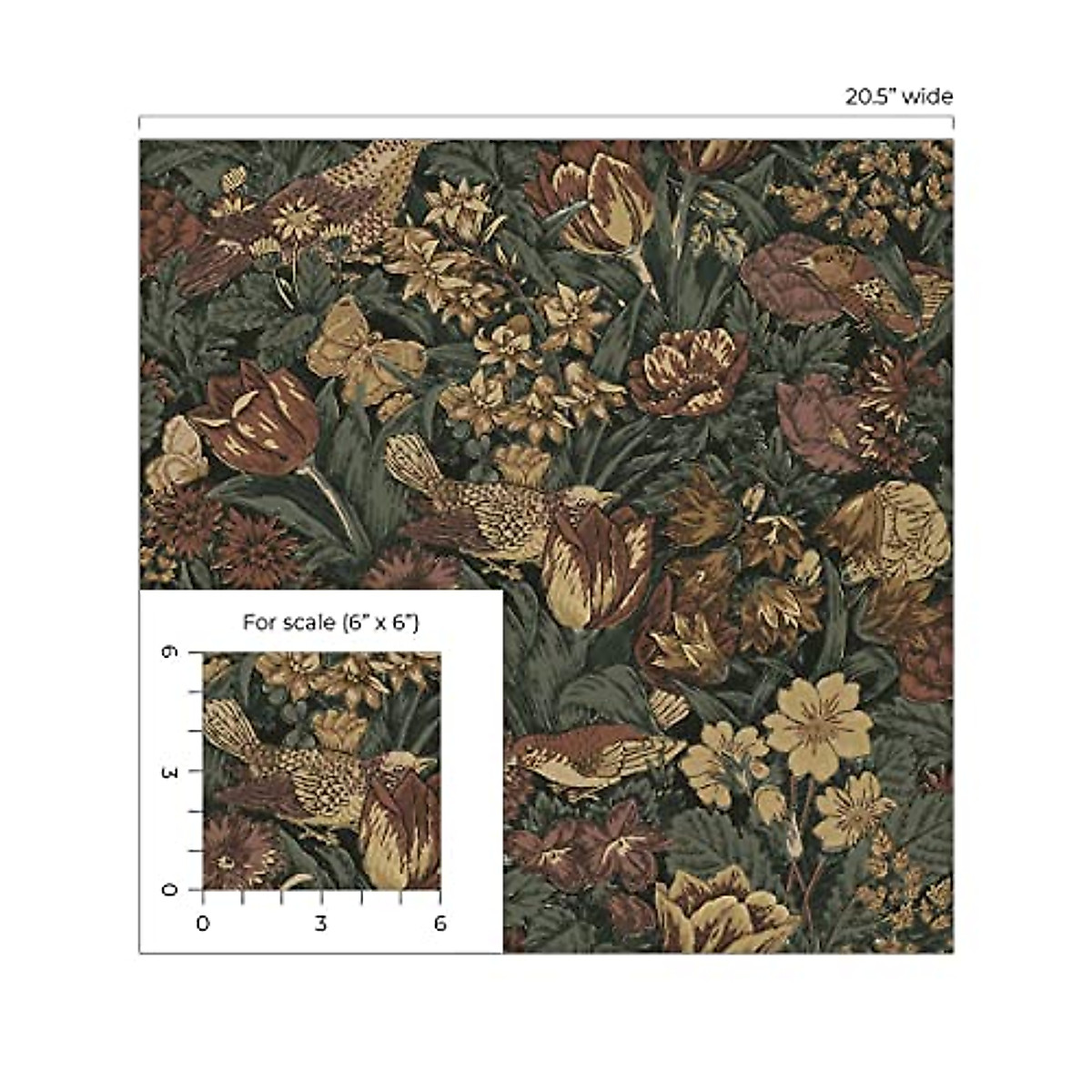 NextWall Bird Floral Vintage Peel and Stick Wallpaper (Mahogany & Graphite)