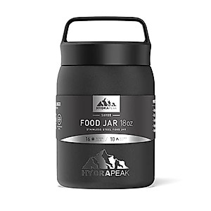 Hydrapeak 18oz Insulated Food Jar, Kids Thermos for Hot Food | Leak Proof Stainless Steel Soup Thermos Lunch Box for Kids | 10 Hours Hot : 16 Hours Cold Vacuum Insulated Food containers (Black)