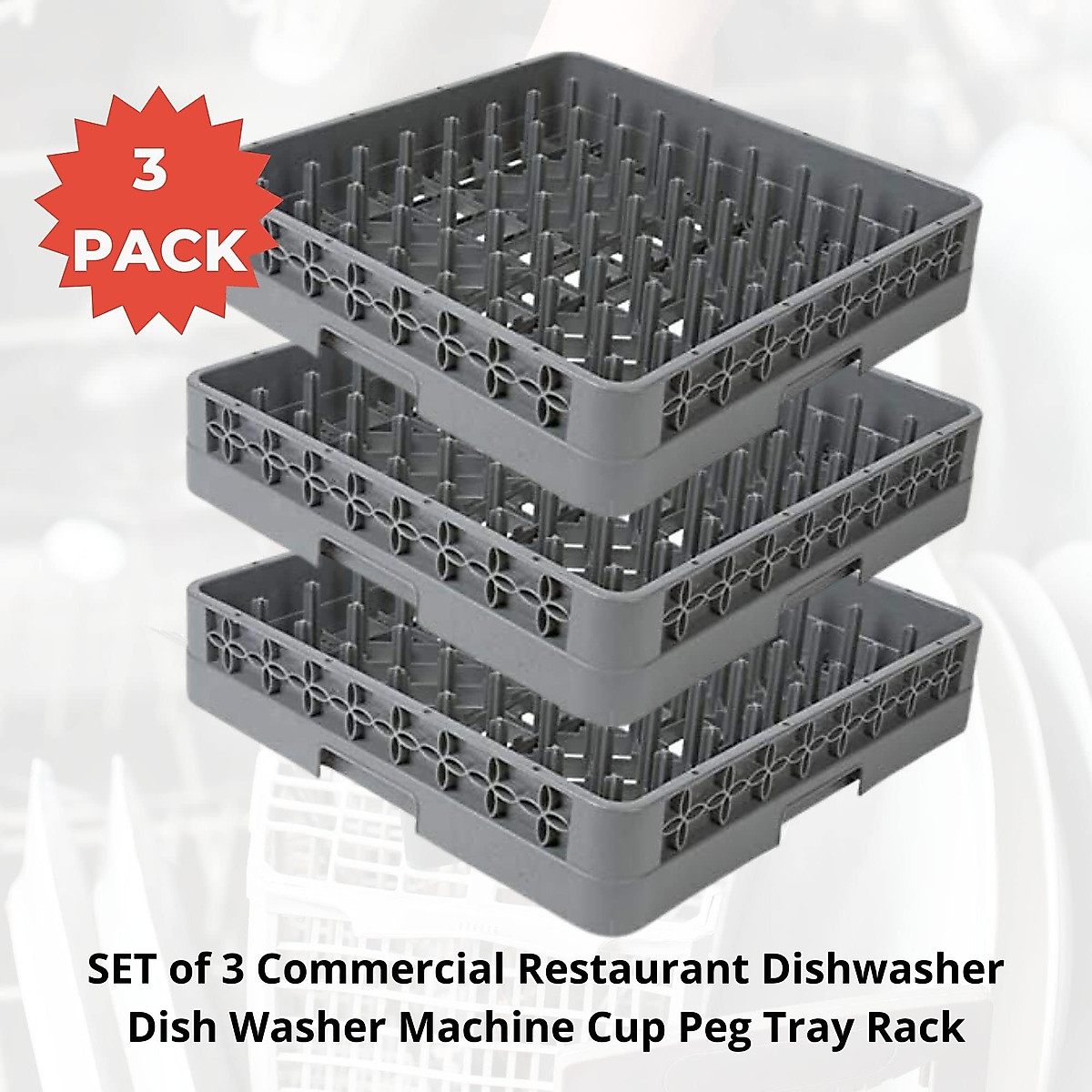 SET of 3 Commercial Restaurant Dishwasher Dish Washer Machine Cup Peg Tray Rack