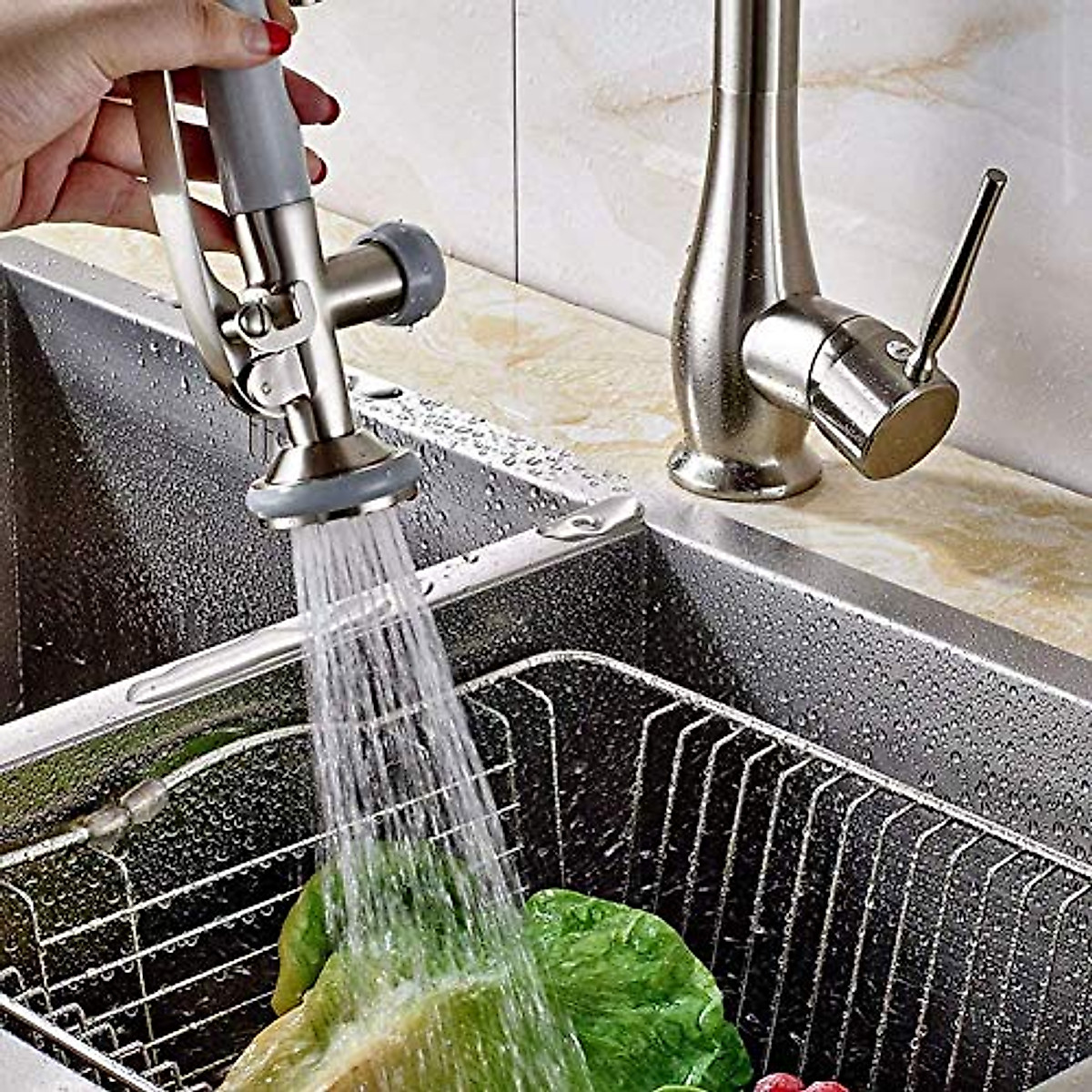 DWSS® kitchen taps Faucet Brushed Nickel Spring Pull Down Kitchen Sink Faucet Kitchen Mixer Tap Handheld Kitchen Sprayer Head With Lock Hot Cold Water