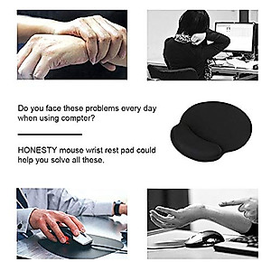 HONESTY Smooth Microfiber Memory Foam Mouse Wrist Pad, Ergonomic Resting Mouse Pad and Wrist Support, Comfortable Typing and Pain Relief, Suitable for Computer Games Office and Study, Black (1 Pack)