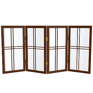2 ft. Short Desktop Double Cross Shoji Screen - Walnut - 4 Panels
