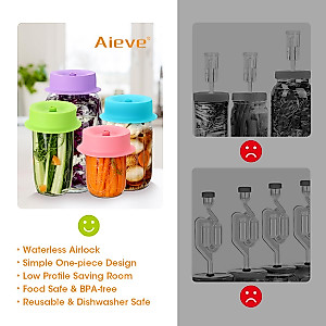 Aieve Fermentation Lid, 4 Pack Fermenting Lids Fermenter Cap for Wide Mouth Mason Jar