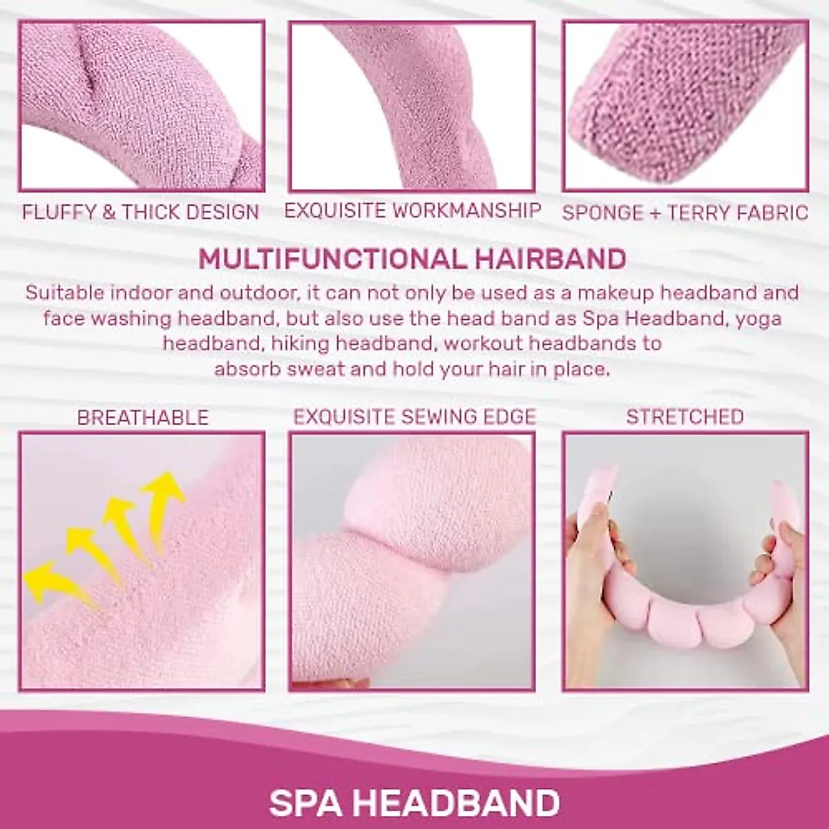 Spa Headband for Women - Sponge Spa Headband for Washing Face - Skin Care Headbands - Terry Towel Cloth Hair Band for Skincare - Puffy Spa Headband - Skincare - Hair Accessories - Makeup Removal