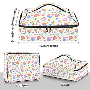 Kcldeci Insulated Thermal Food Carrier Insulated Casserole Carrier for Hot or Cold Food,Heart Star Rainbow Hearts Insulated Tote Bag for Potluck Cookouts Parties Picnic,Lasagna Lugger