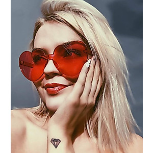 SUNOVELTIES 18 Heart Shape Rimless Sunglasses Transparent Candy Color Glasses Colorful Party Eyewear for Women