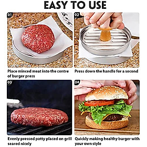 Mepple Burger Press with Non-Stick 100 Patty Papers, Hamburger Press Patty Maker with Wooden Handle, Burger Mold for Hamburger Meat Veggie BBQ, Barbecue Grilling Accessories and Kitchen Tool, 5” Dia
